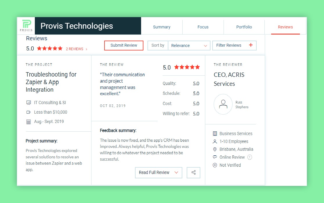 Top Web Developer in India by Clutch - Provis Technologies